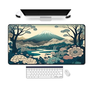 Vintage Japan Desk Mat, Mount Fuji Mouse Pad, Japanese Forest & River ...