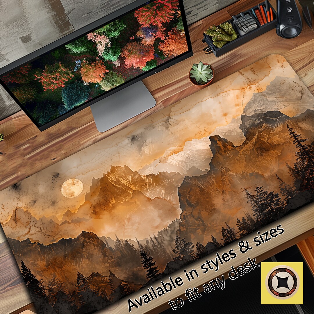 Rustic Mountain Landscape Desk Pad - Medieval Mountains Desk Mat ...