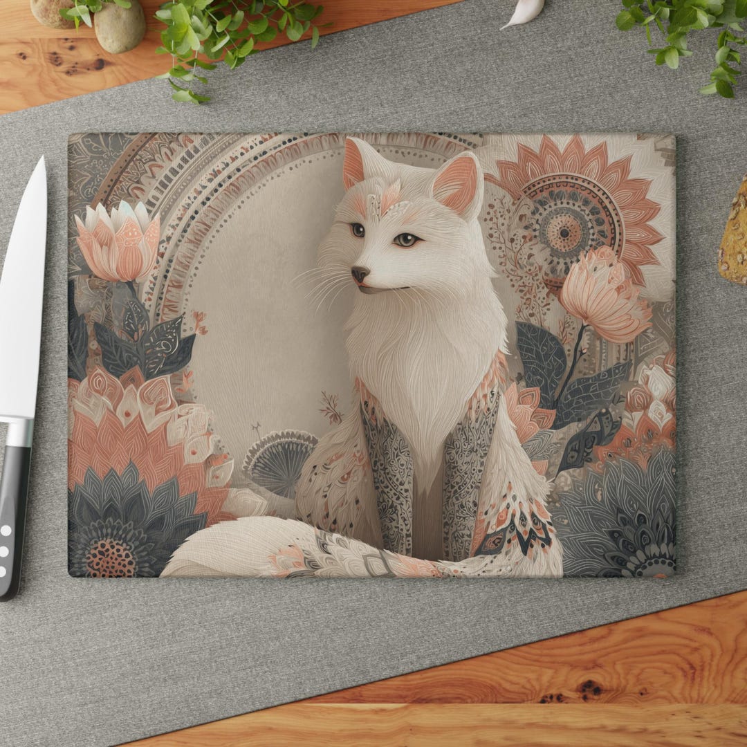 Arctic Fox Cutting Board: Boho Floral Glass Charcuterie Board - Etsy