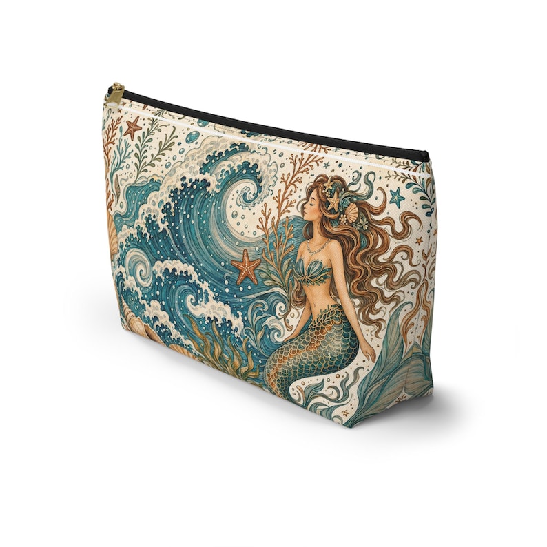 Mermaid Wave Illustration Accessory Pouch - Etsy UK
