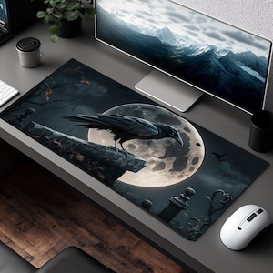 Gothic Cemetery Crow Horror Aesthetic PC Gaming Setup Computer Table ...