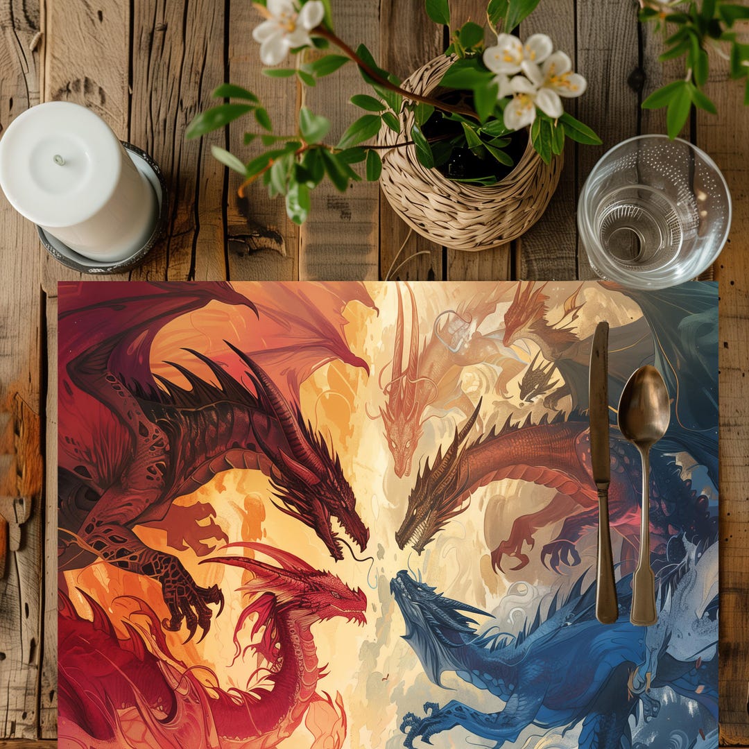 Fantasy Dragon Realms Dining Table Placemat Featuring a Fantasy Clash ...