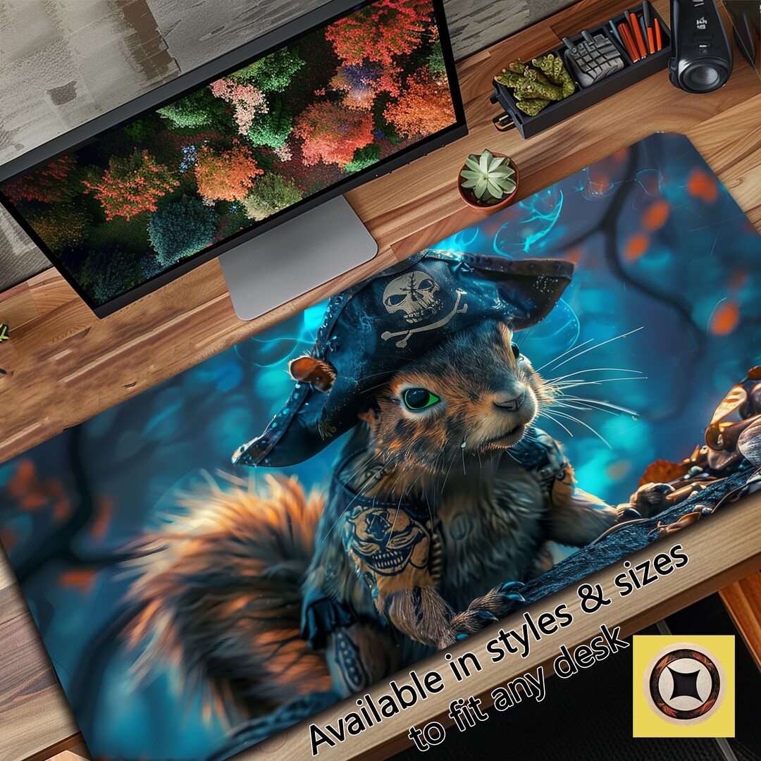 Adorable Pirate Squirrel Playmat Desk Mat - Whimsical Fantasy Art Desk ...