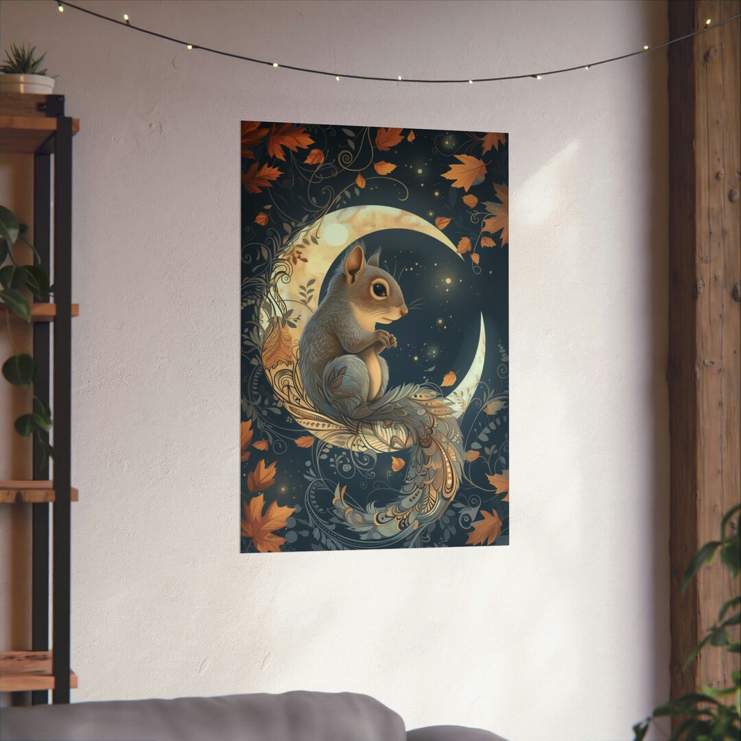 Cute Squirrel Poster, Squirrel Art Print, Artisan Gray Squirrel Sitting ...