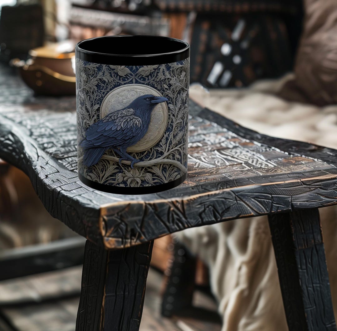 Medieval Crow and Moon Mug - Crow Coffee Cup - Crow Mug - Goth Mug ...