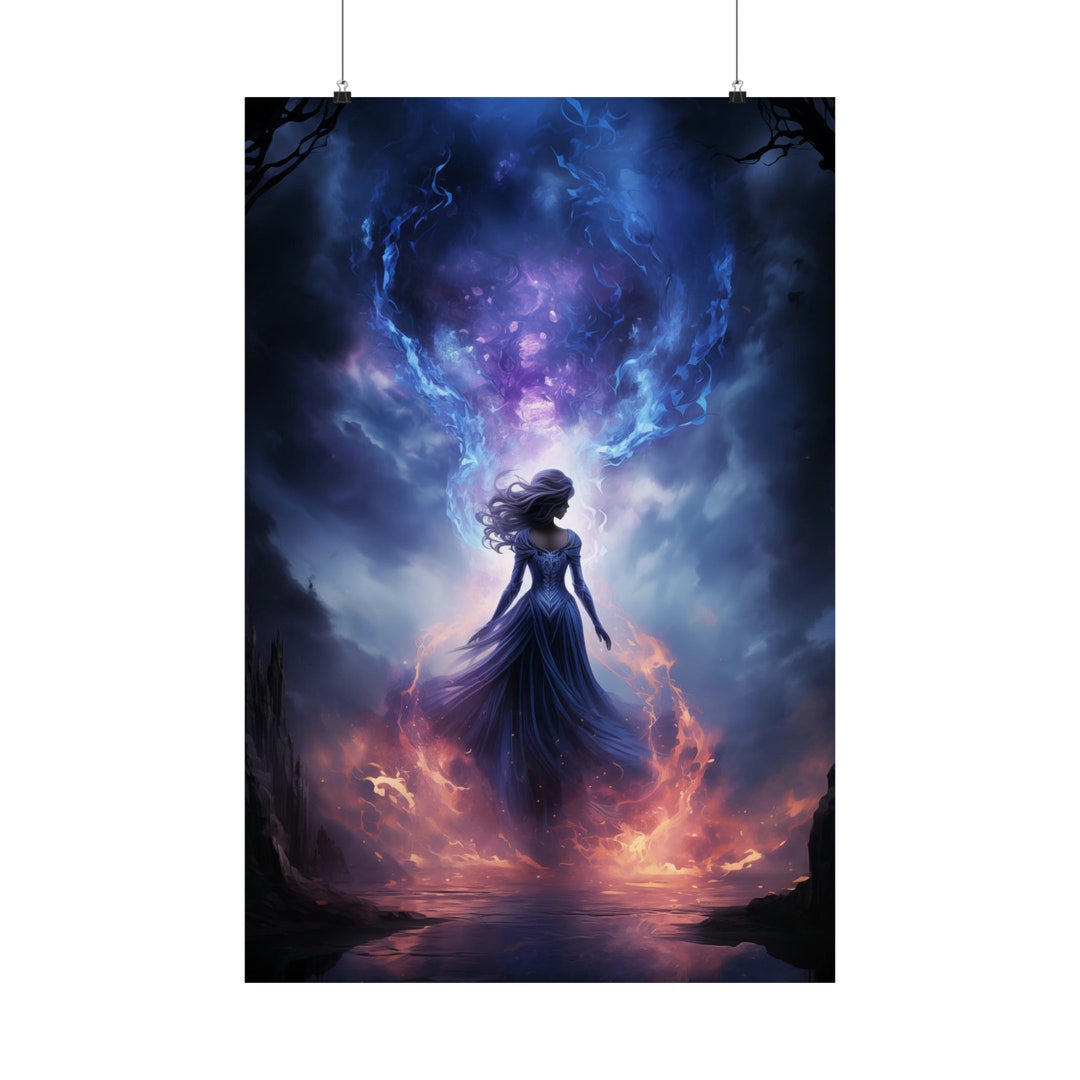 Firewalking Enchantress Poster, Gothic Smoke Art, Pastel Goth Decor ...