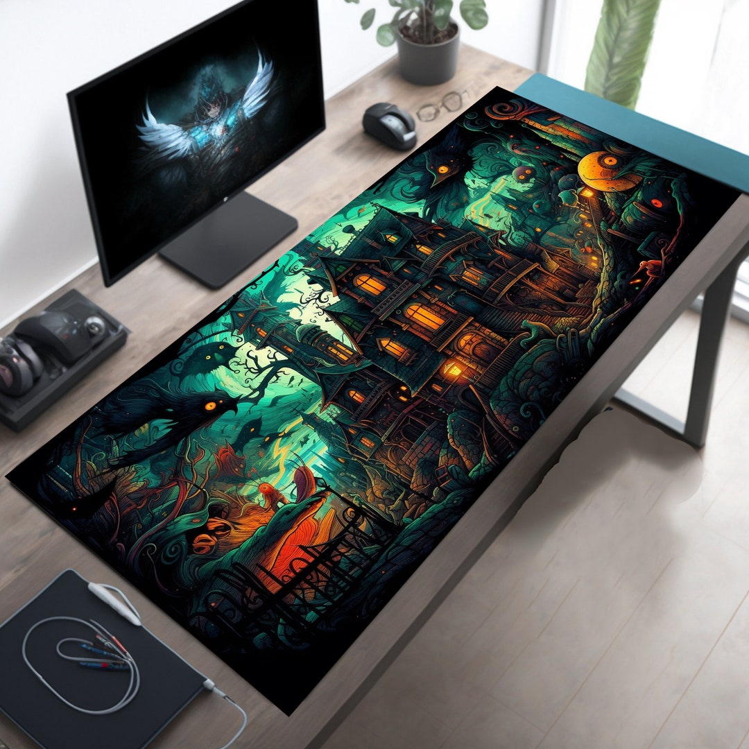 Macabre Scary Mansion Desk Mat, Edgar Allan Poe Inspired Desk Pad ...