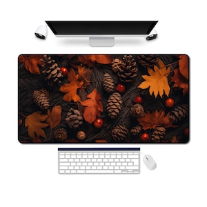 Fall Leaves and Pine Cones Desk Mat, Aesthetic Desk Mat, Cute Desk Mat ...