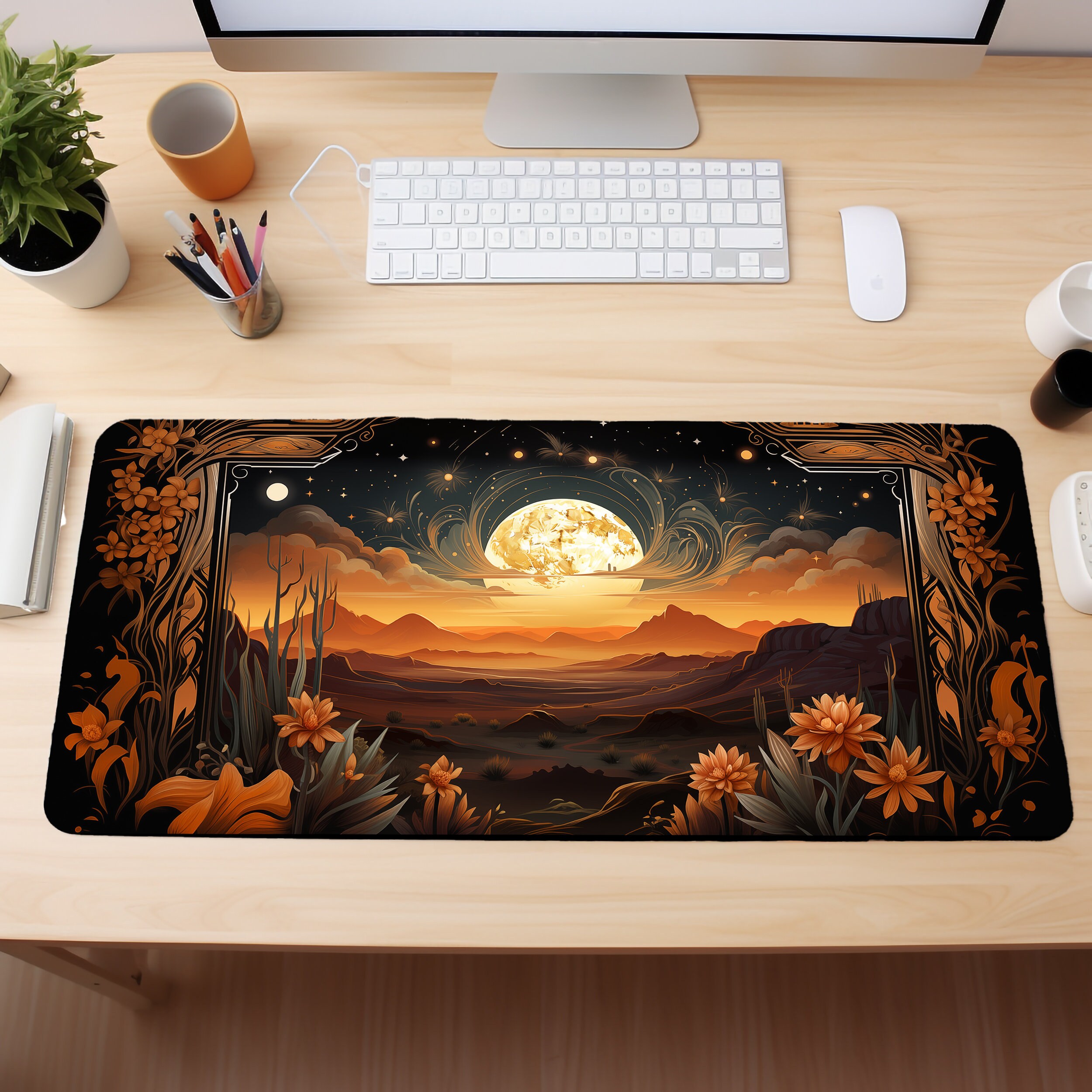 Fantasy Aesthetic Desert Art Desk Mat, Desert Desk Decor, Desert ...