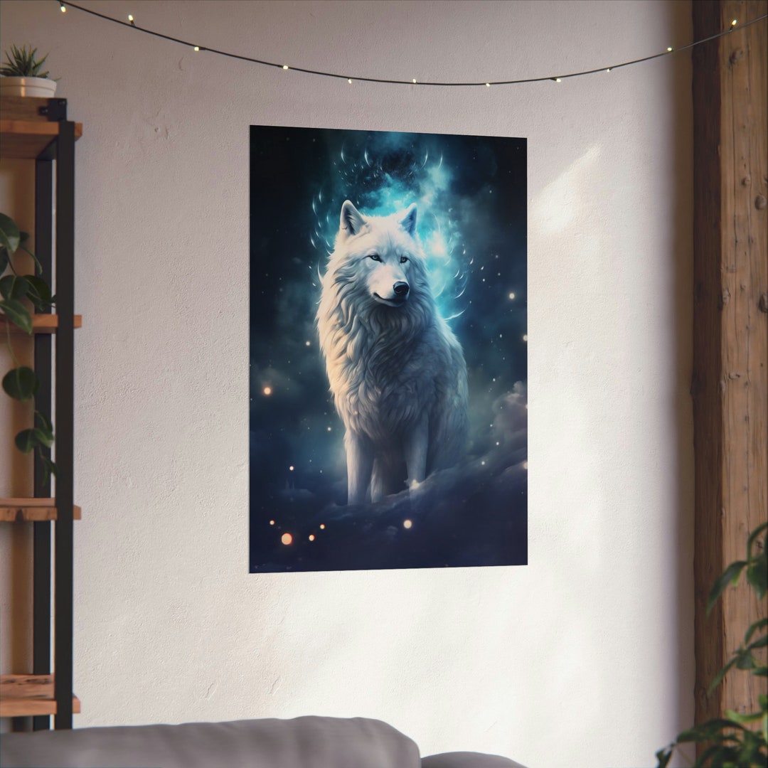 Celestial White Wolf Poster, Wolf Wall Decor, Wolf Wall Hanging ...