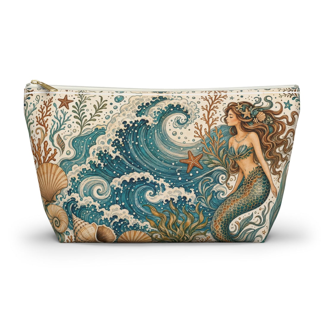 Mermaid Wave Illustration Accessory Pouch - Etsy UK