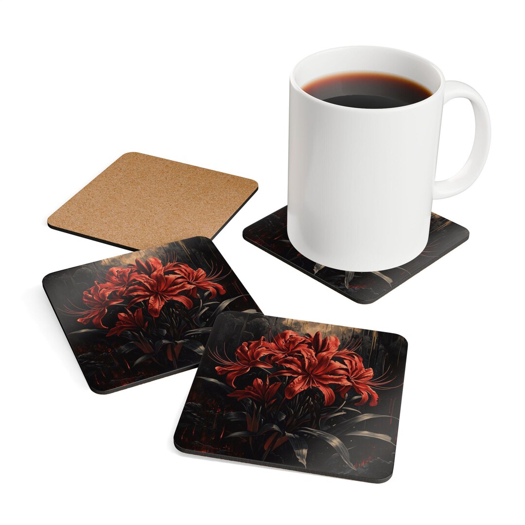 Gothic Red Spider Lilies Set of 4 Corkwood Coaster Set Gothic Flowers ...