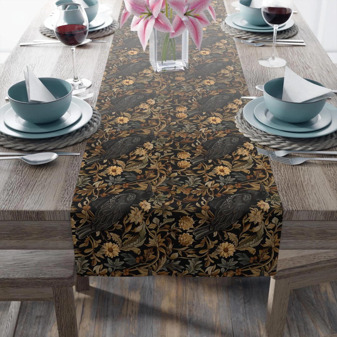 Medieval Floral Crow Table Runner - Polyester Table Runner - 2 Size ...