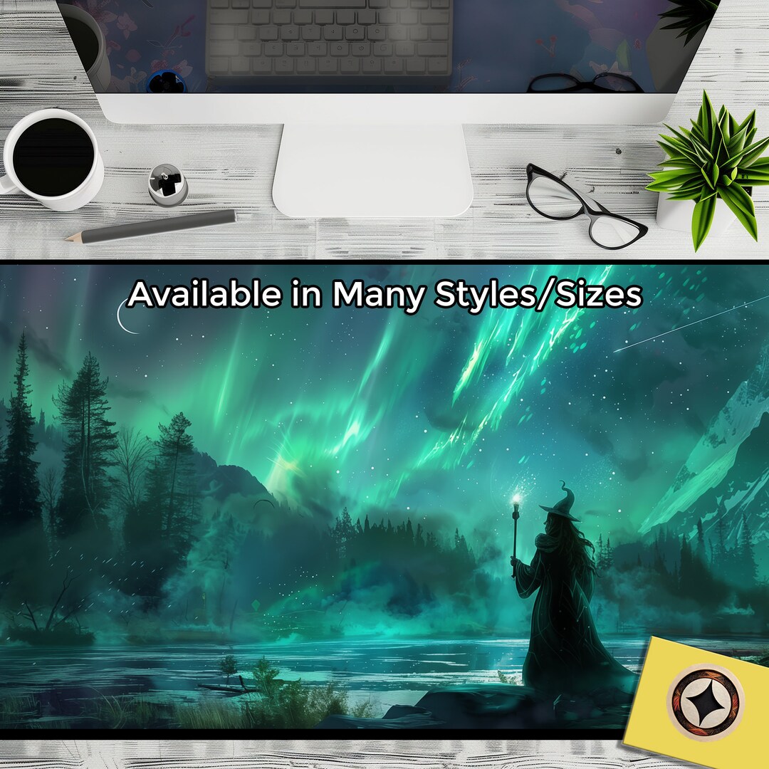 Enchanted Northern Lights Desk Mat, Magical Aurora Borealis Playmat ...