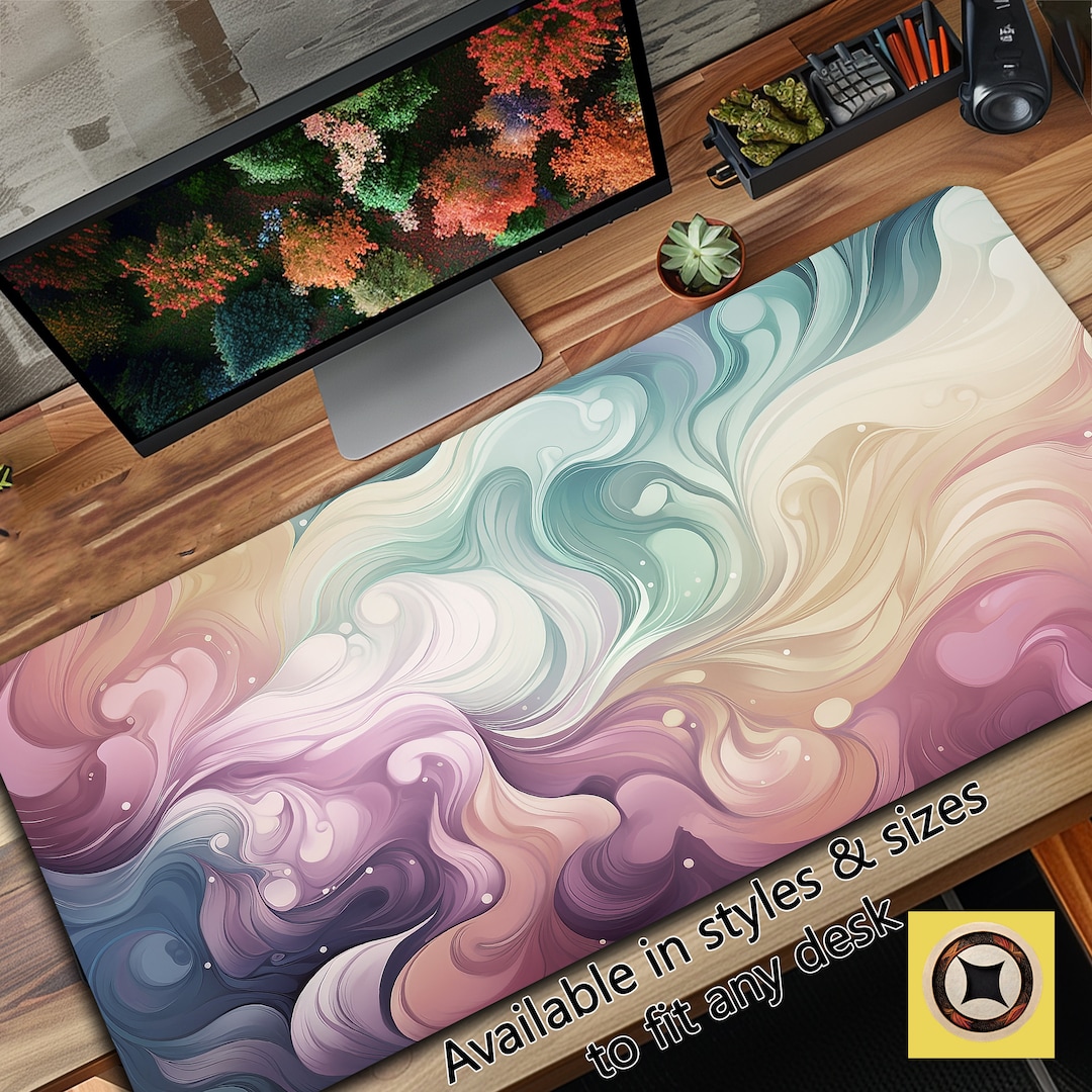 Pale Pastel Swirls Anime Deskmat, Kawaii Desk Mat, Cute Mouse Pad ...