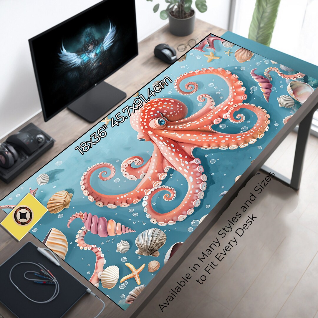 Cute Octopus Mousepad - Light Blue and Orange Mouse Pad - Sea Life Desk ...