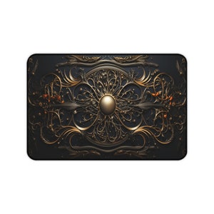 Gothic Desk Mat Featuring Abstract Gold and Black Swirls, Aesthetic ...