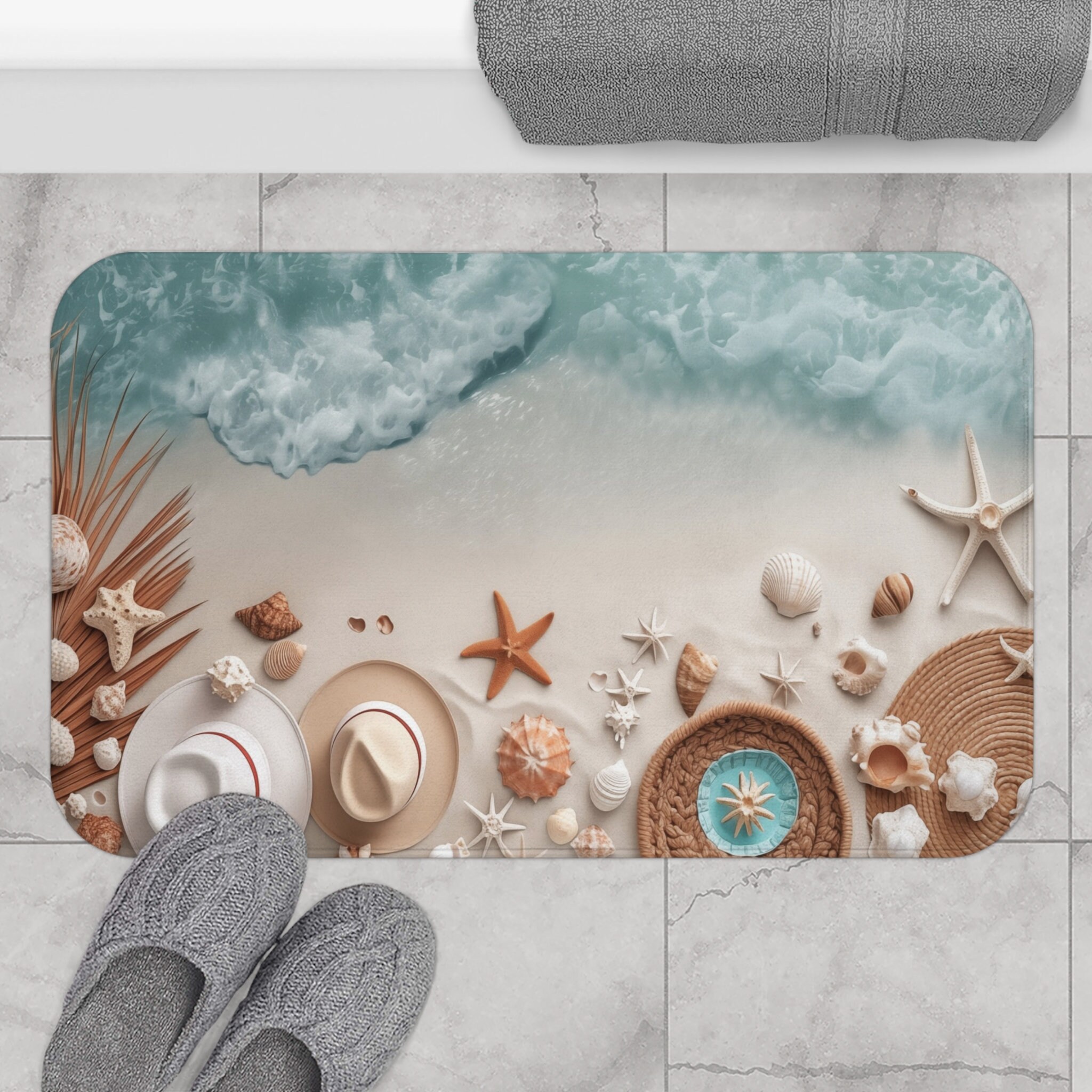 Boho Beach Bath Mat, Beach Home Decor, Beachy Bath Mat, Ocean Bath Rug ...
