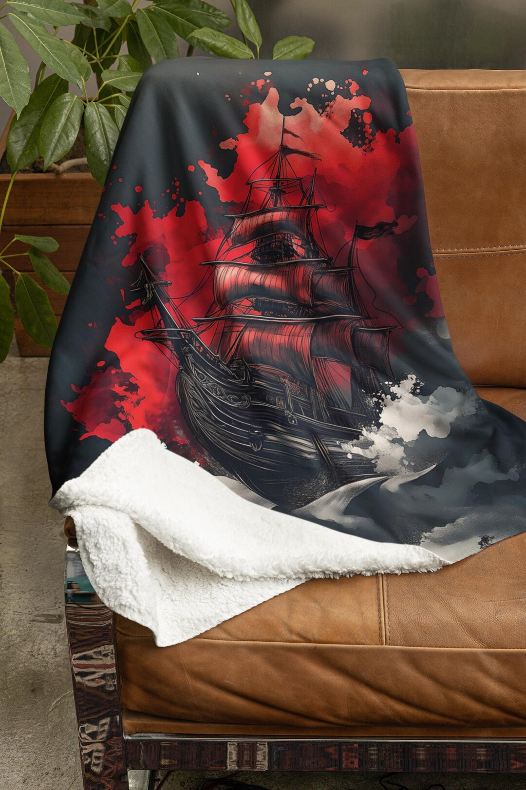 Fantasy Dark Pirate Ship Warm and Soft Sherpa Fleece Blanket - 60x80 ...