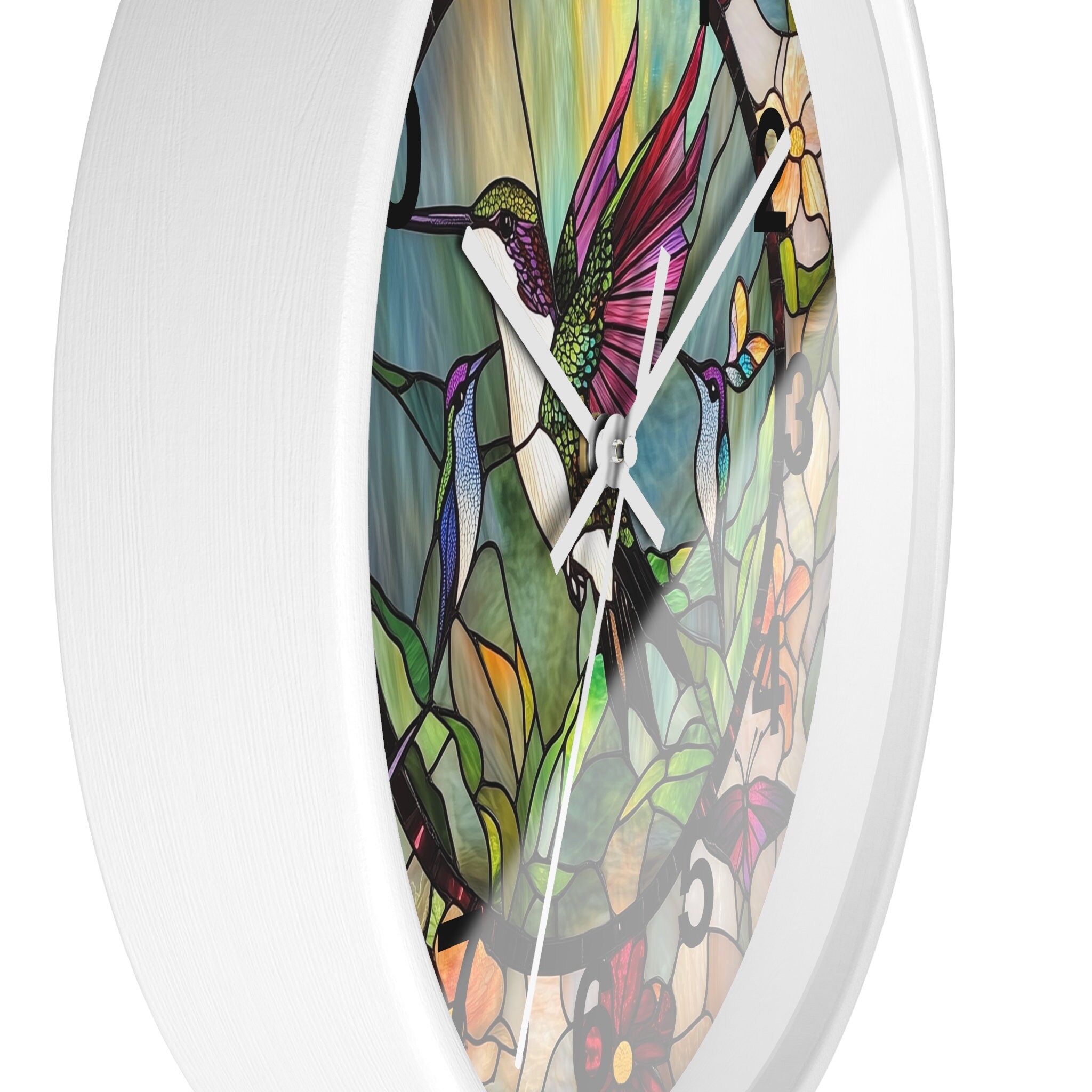 Lovely Hummingbirds Round Wall Clock Featuring Look of Stained Glass ...