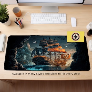 Desk Mat, Fantasy Pirate Ship Large Mouse Pad, Cute Gaming Desk Pad ...