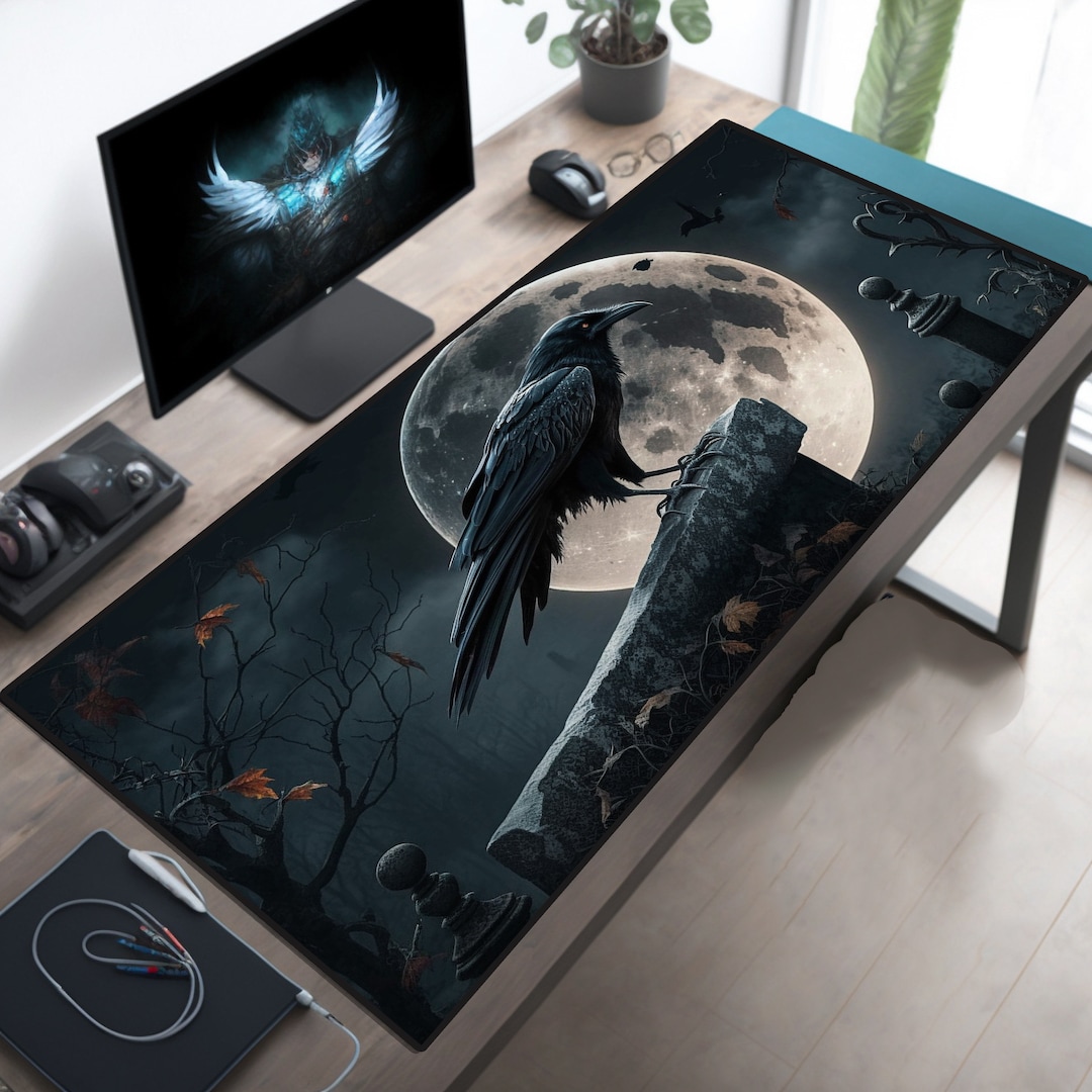 Gothic Cemetery Crow Horror Aesthetic PC Gaming Setup Computer Table ...