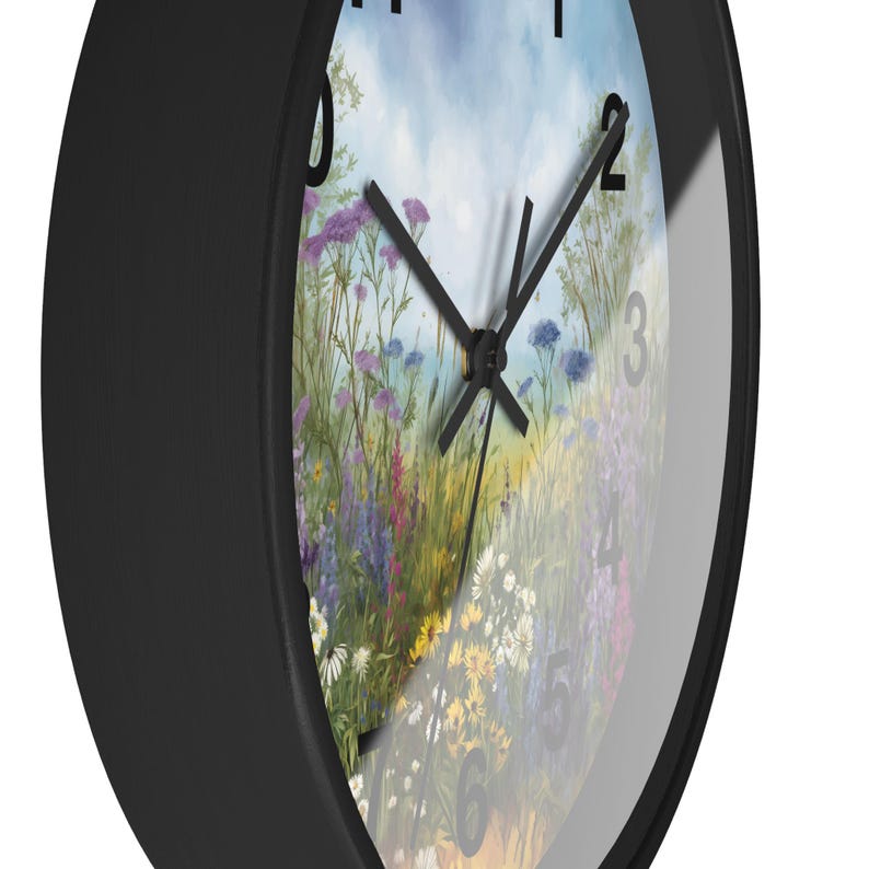 Wildflower Meadow 10" Round Wall Clock Featuring Scenic Country Meadow ...