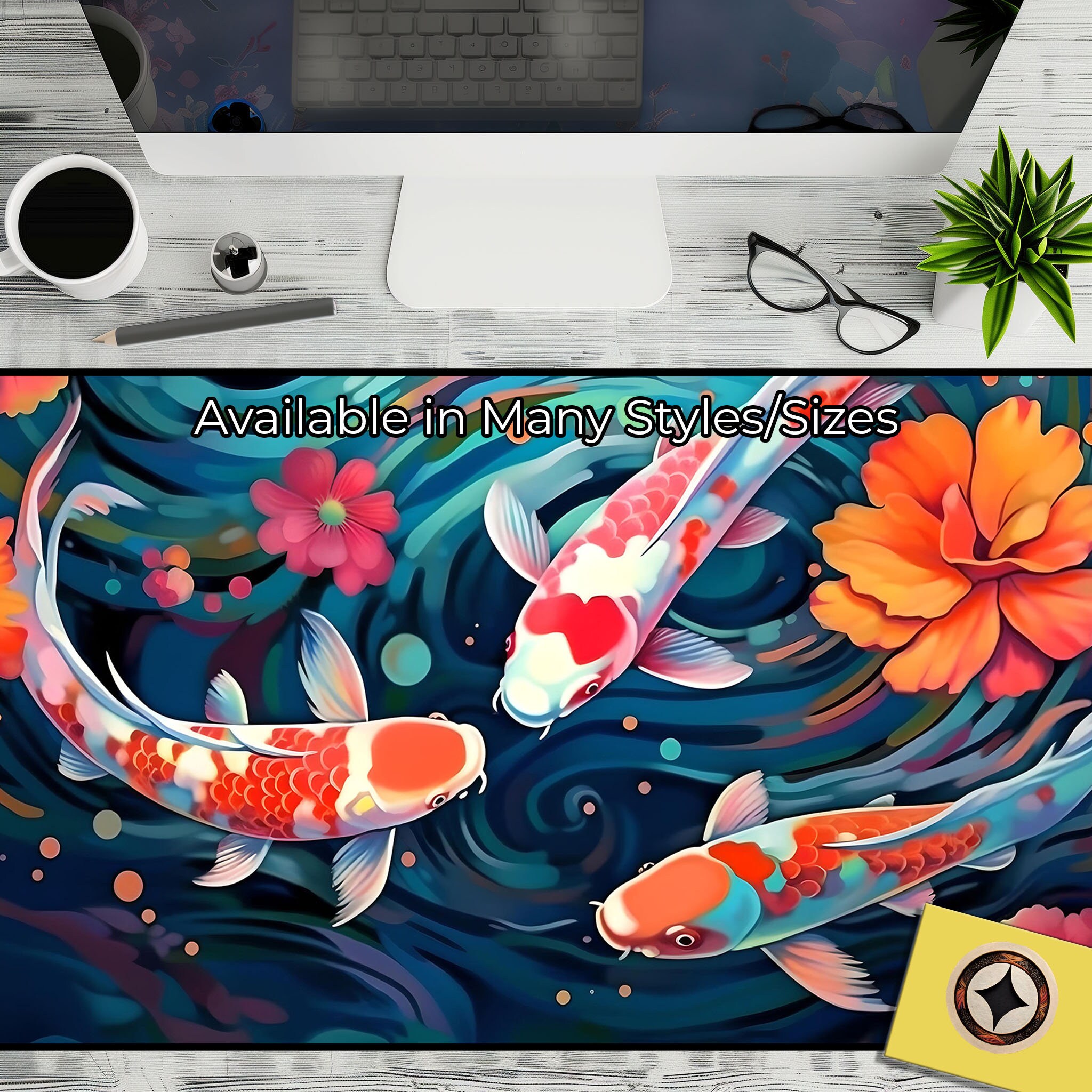Japanese Koi Fish Desk Mat, Japan Desk Pad, Japanese Mousepad, Japan ...