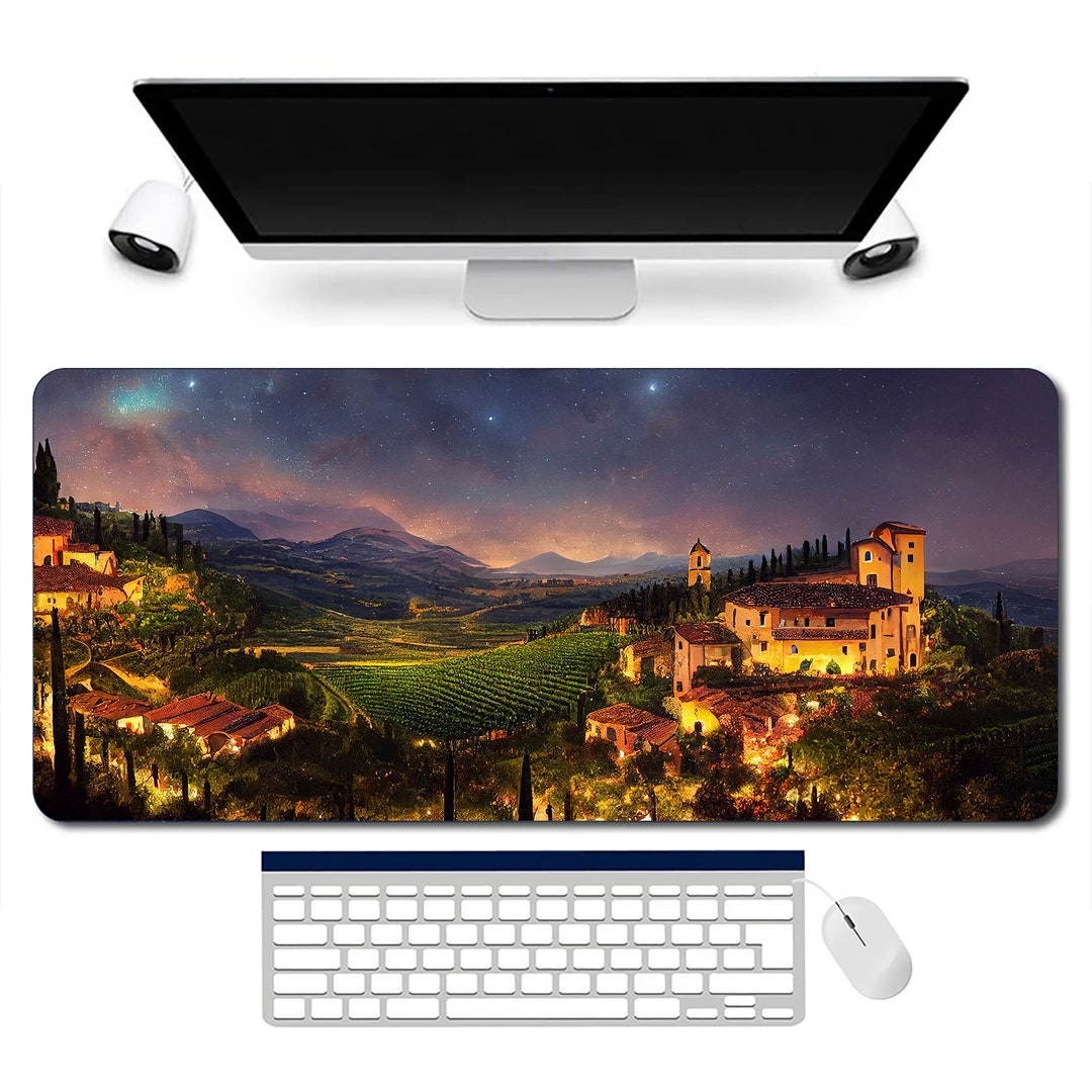 Desk Mat, Italian Villa at Night Large Mouse Pad, Gaming Desk Pad, Cute ...