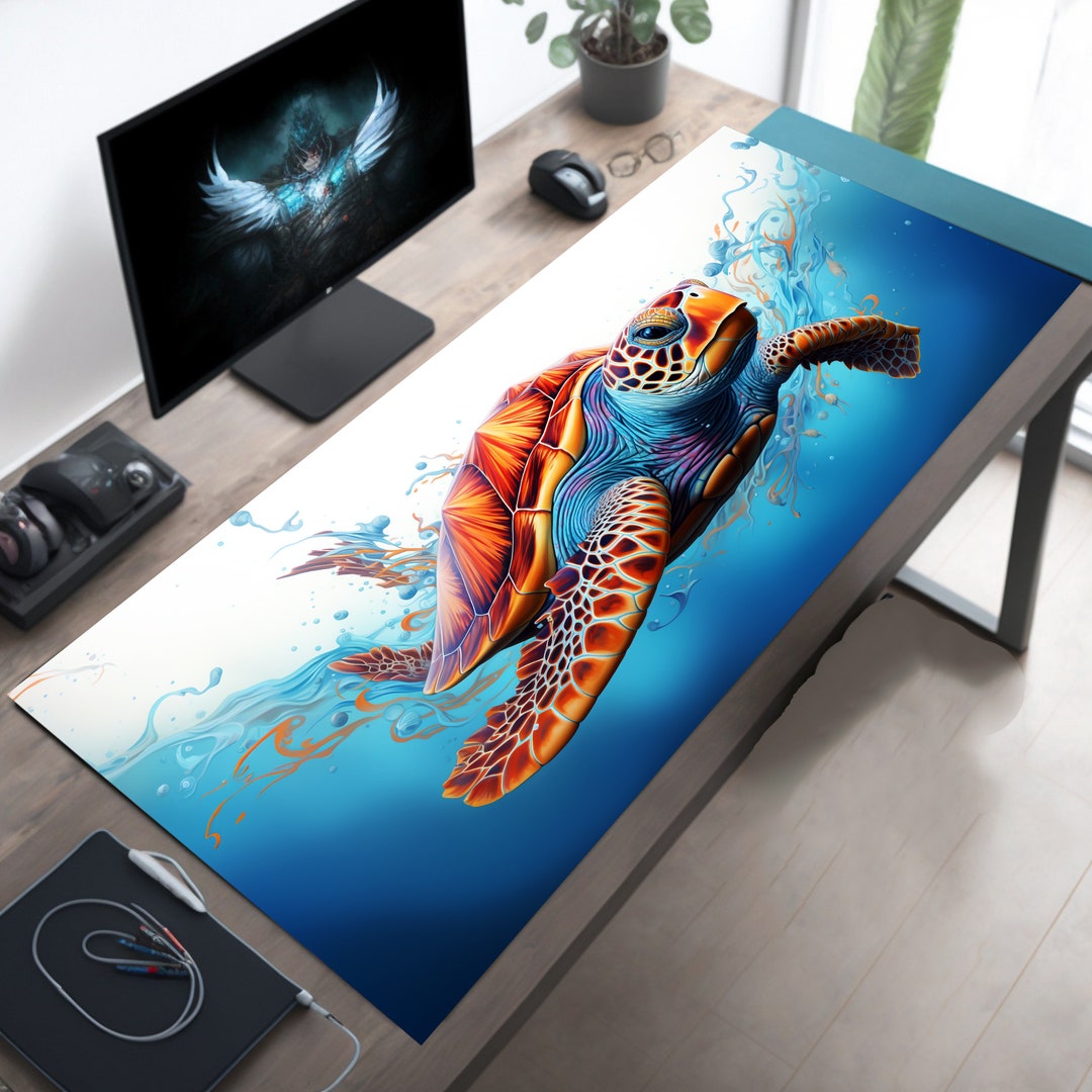 Ocean Wonders Desk Mat Featuring a Lovely Sea Turtle in Brilliant Blue ...