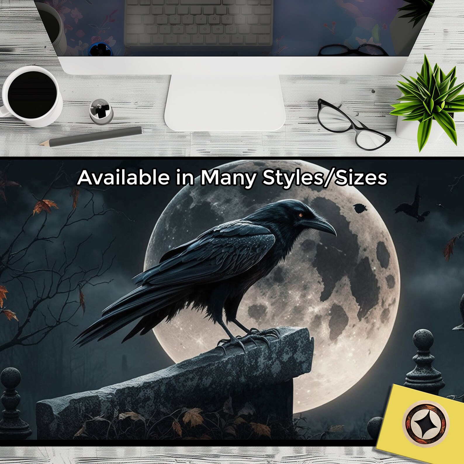 Gothic Cemetery Crow Horror Aesthetic PC Gaming Setup Computer Table ...