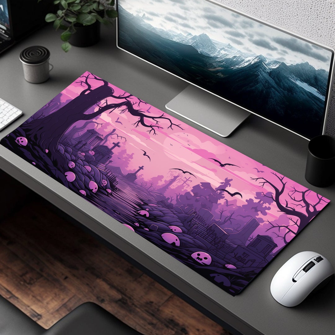 Cute Pastel Goth Desk Mat, Kawaii Mouse Pad, Cemetery Mousepad, Pastel ...