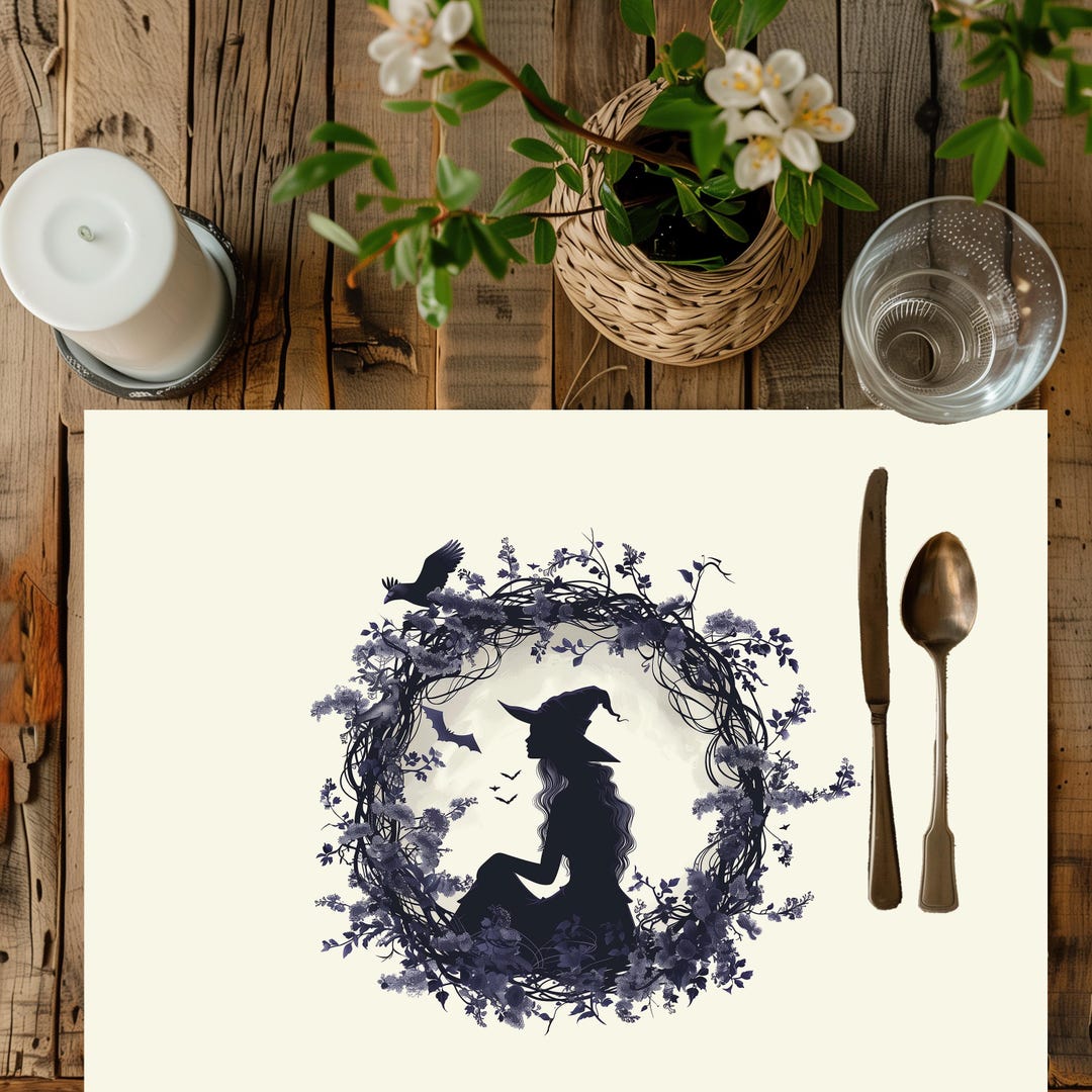 Cute Witchy Dining Placemat - Witch Placemat - Purple Witchy Wreath and ...