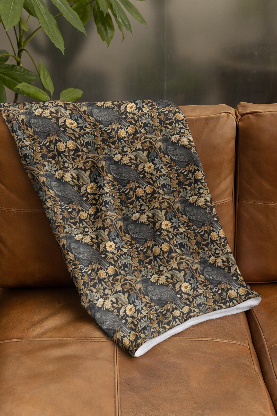 Medieval Floral Crow Throw Blanket - Warm and Soft Sherpa Fleece ...