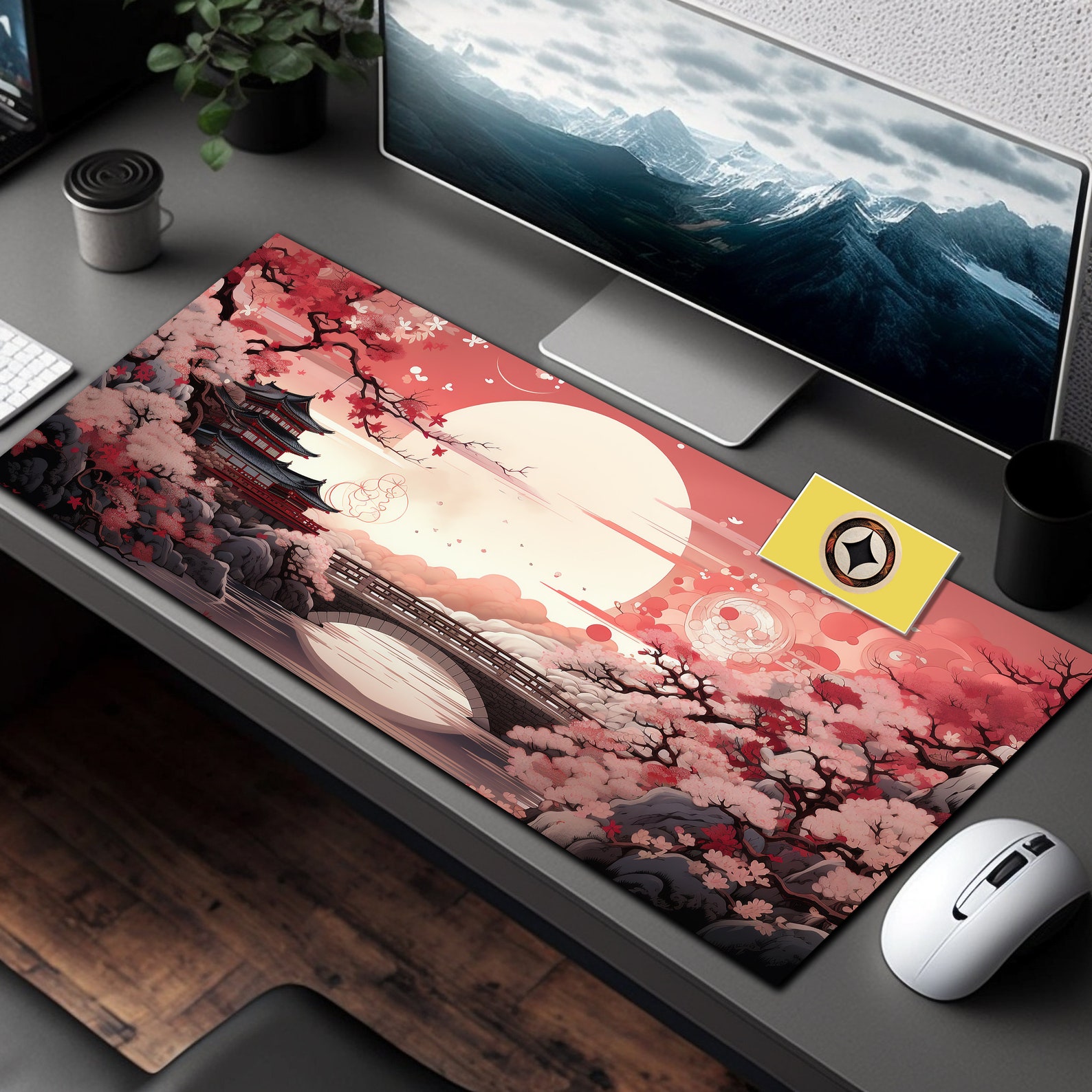 Pink Japan Full Moon Desk Mat, Japan Mouse Pad, Japanese Mousepad ...