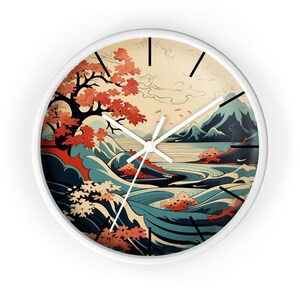 Sakura Waves Japan Wall Clock, Japanese Round Wall Clock, Asian Art ...