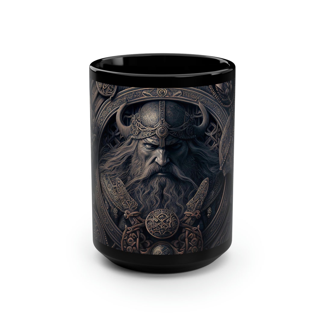 Viking Coffee Mug, 15oz, Black Coffee Cup, Nordic Tea Cup, Norse Viking ...