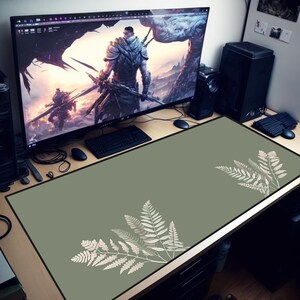 Sage Green Desk Mat, Fern Leaves Mousepad, Girly Desk, Trendy Workspace ...