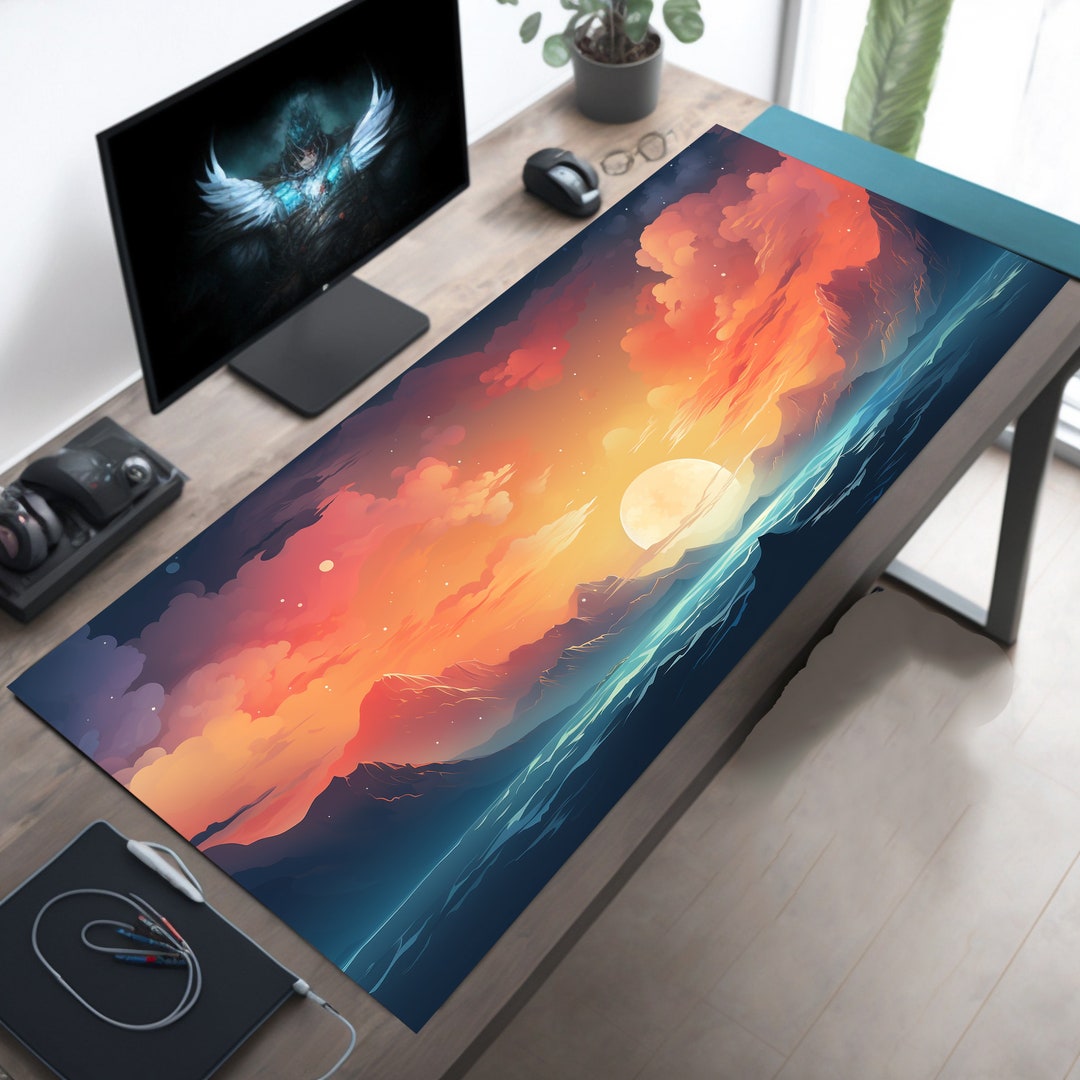 Aesthetic Island Sunset Desk Mat, Cute Desk Accessory, Ocean Mouse Pad ...