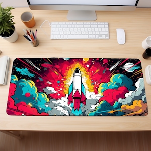 Colorful Rocketship Pop Art Desk Decor, Rocket Launch Office Mat ...