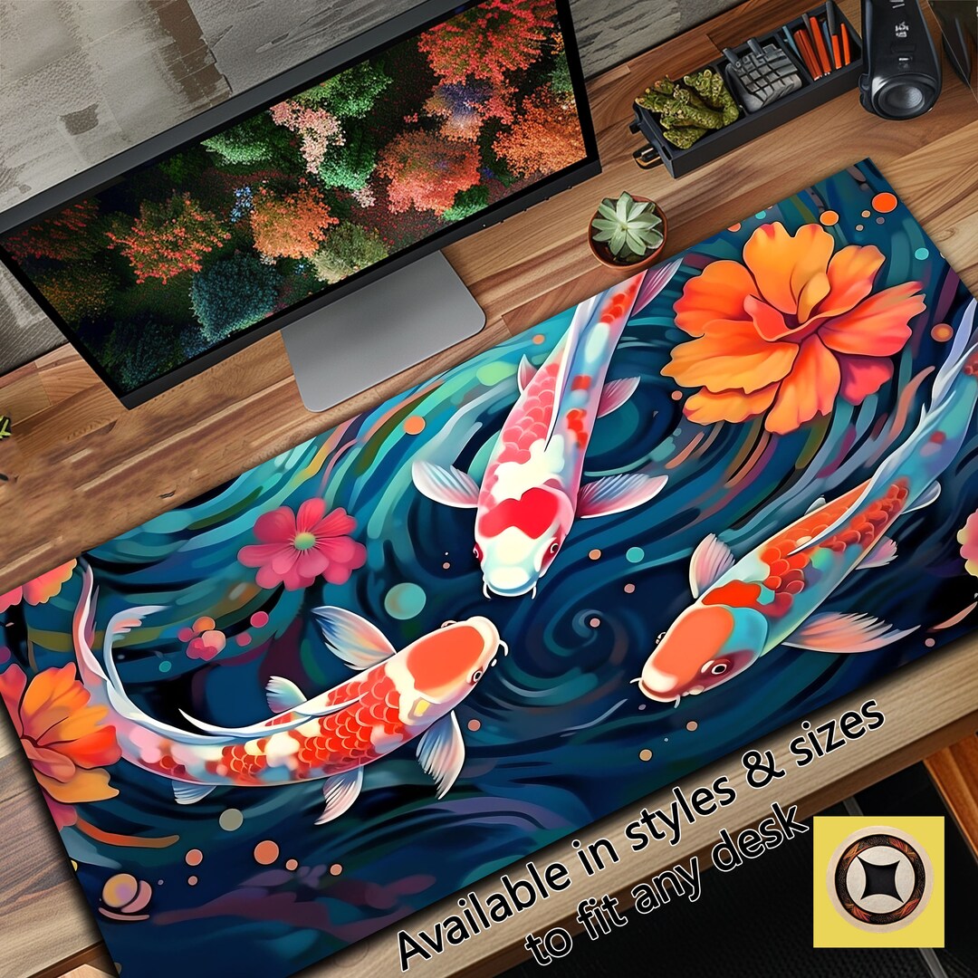 Japanese Koi Fish Desk Mat, Japan Desk Pad, Japanese Mousepad, Japan ...