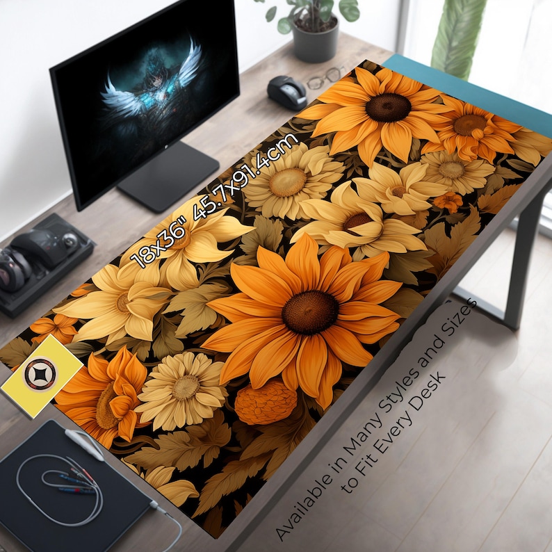 Dark Earth Toned Sunflower Desk Decor - Dark Cottagecore Desk Pad ...