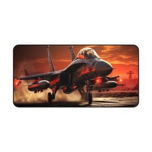 Gaming Desk Mat Featuring Military Fighter Jet Landing on an Airfield ...