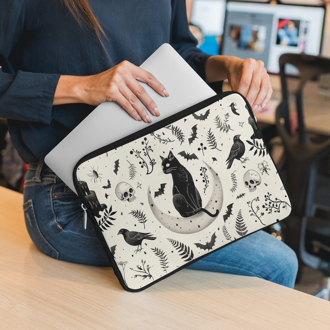 Cute Witchy Goth Cat Laptop Sleeve, Dark Academia iPad Sleeve, Goth ...