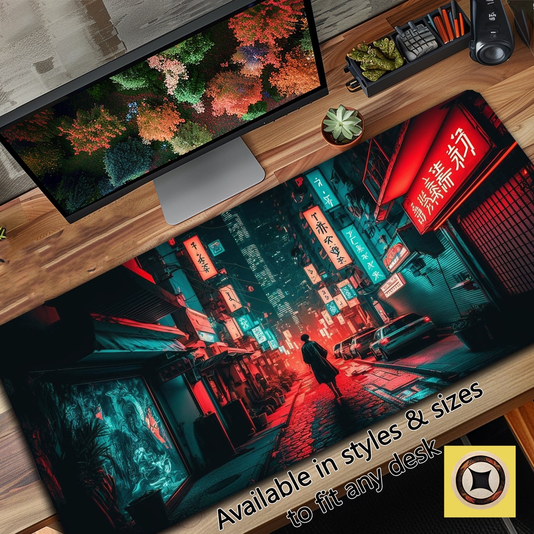 Tokyo Desk Mat, Streets of City, Cyberpunk Mousepad, Gaming Mouse Pad ...