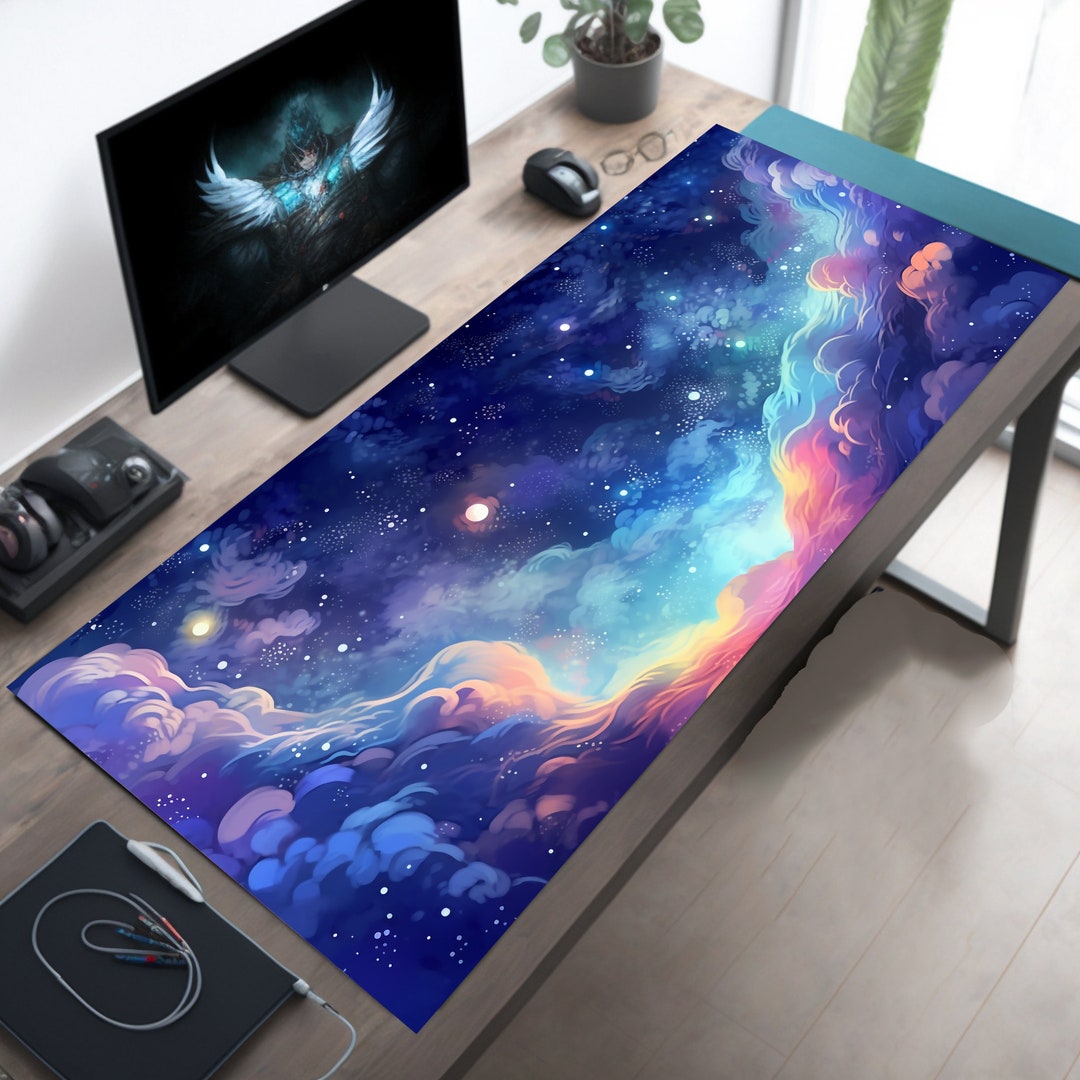 Pastel Anime Space Desk Mat, Nebula View, Cute Aesthetic Stars and ...