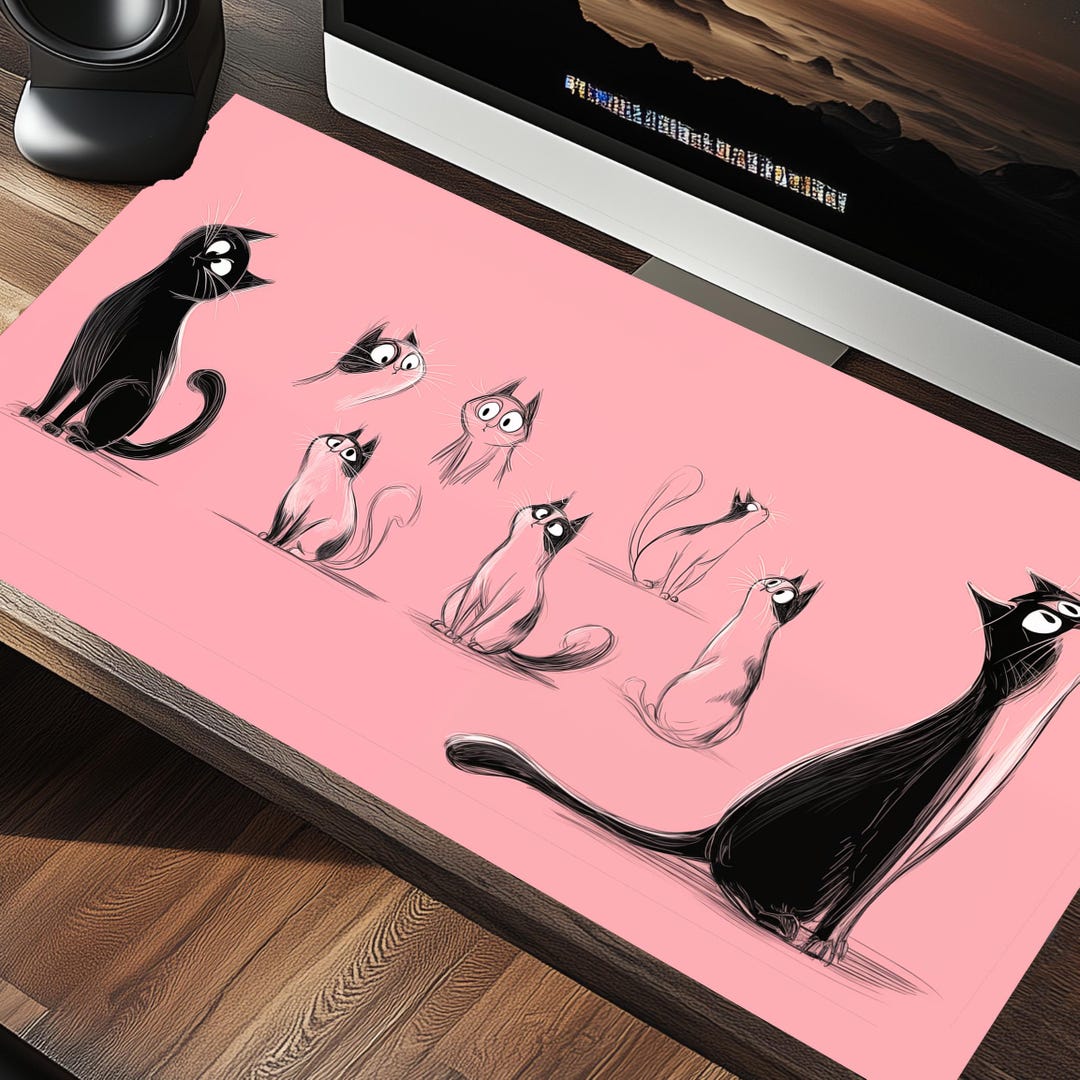Whimsical Cute Cats Desk Decor - Oversized Mouse Pad Desk Pad - Cute ...