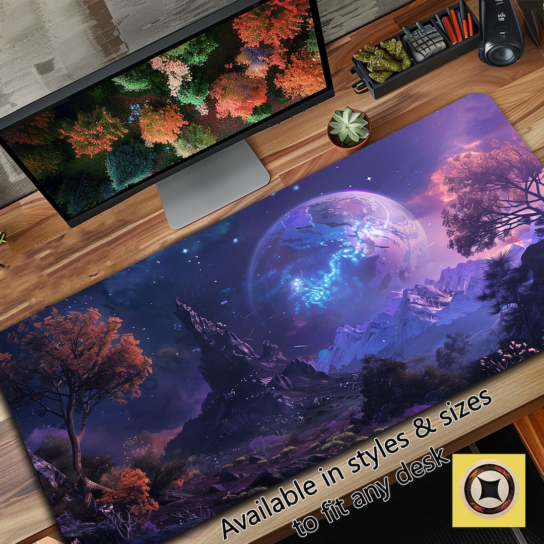 Gaming Desk Pad, Fantasy Cosmic Alien Planet Landscape - Game Table ...