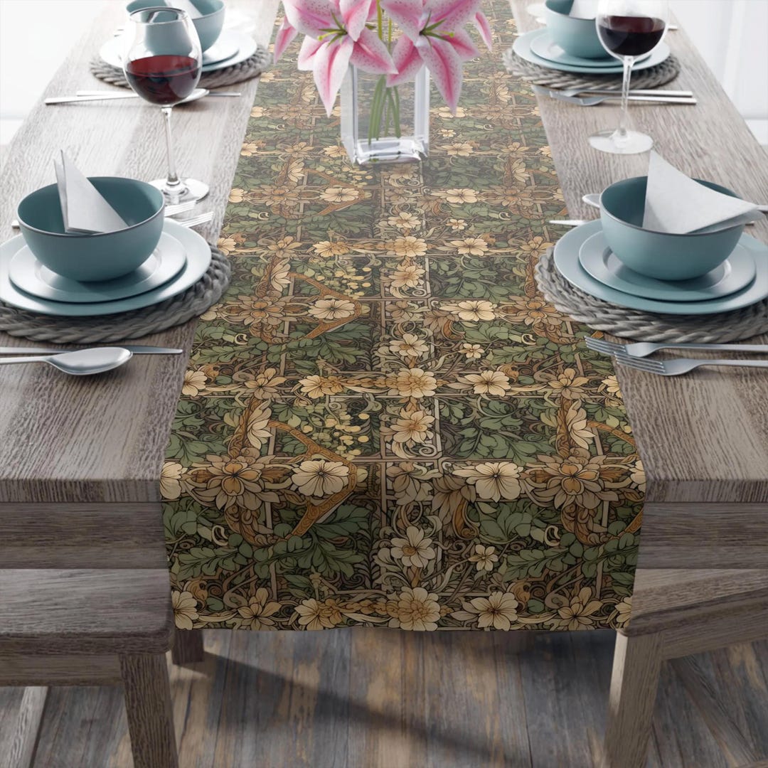 Medieval Floral Lattice Print Table Runner - Polyester Table Runner - 2 ...