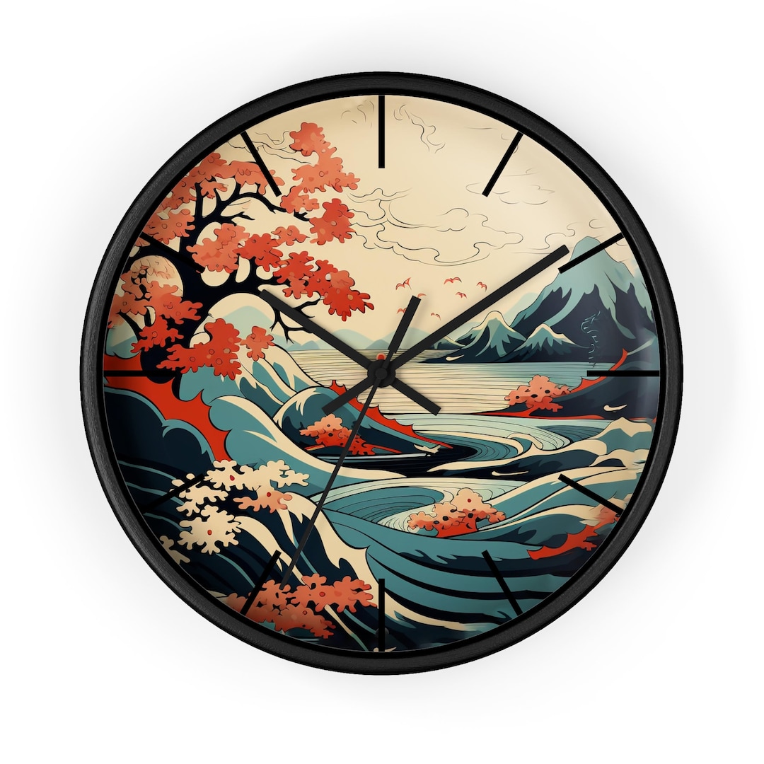 Sakura Waves Japan Wall Clock, Japanese Round Wall Clock, Asian Art ...